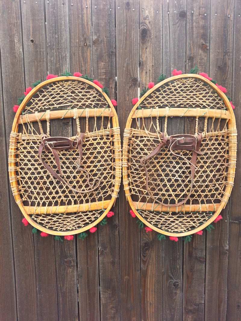 Antique Native American Snowshoes with pom poms - VintageWinter