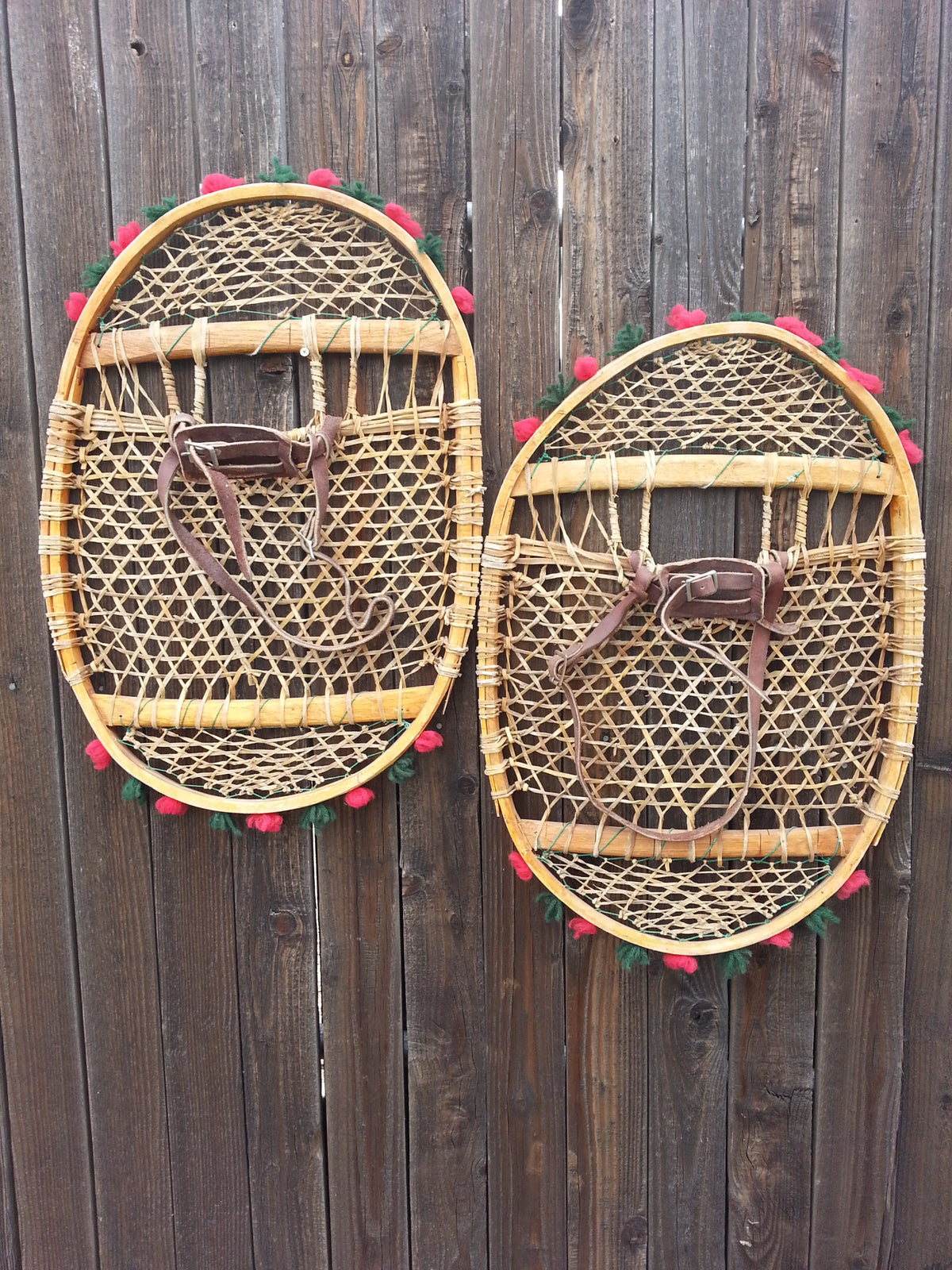 Antique Native American Snowshoes with pom poms - VintageWinter