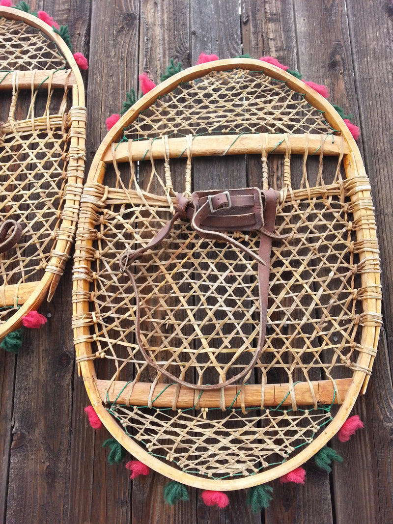 Antique Native American Snowshoes with pom poms - VintageWinter