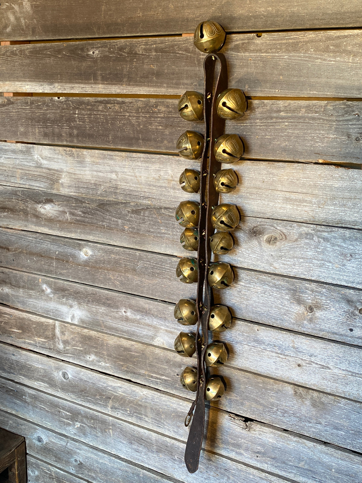 Sleigh Bells - Strap of 19 Bells attached to 84 in Vintage Leather Str ...