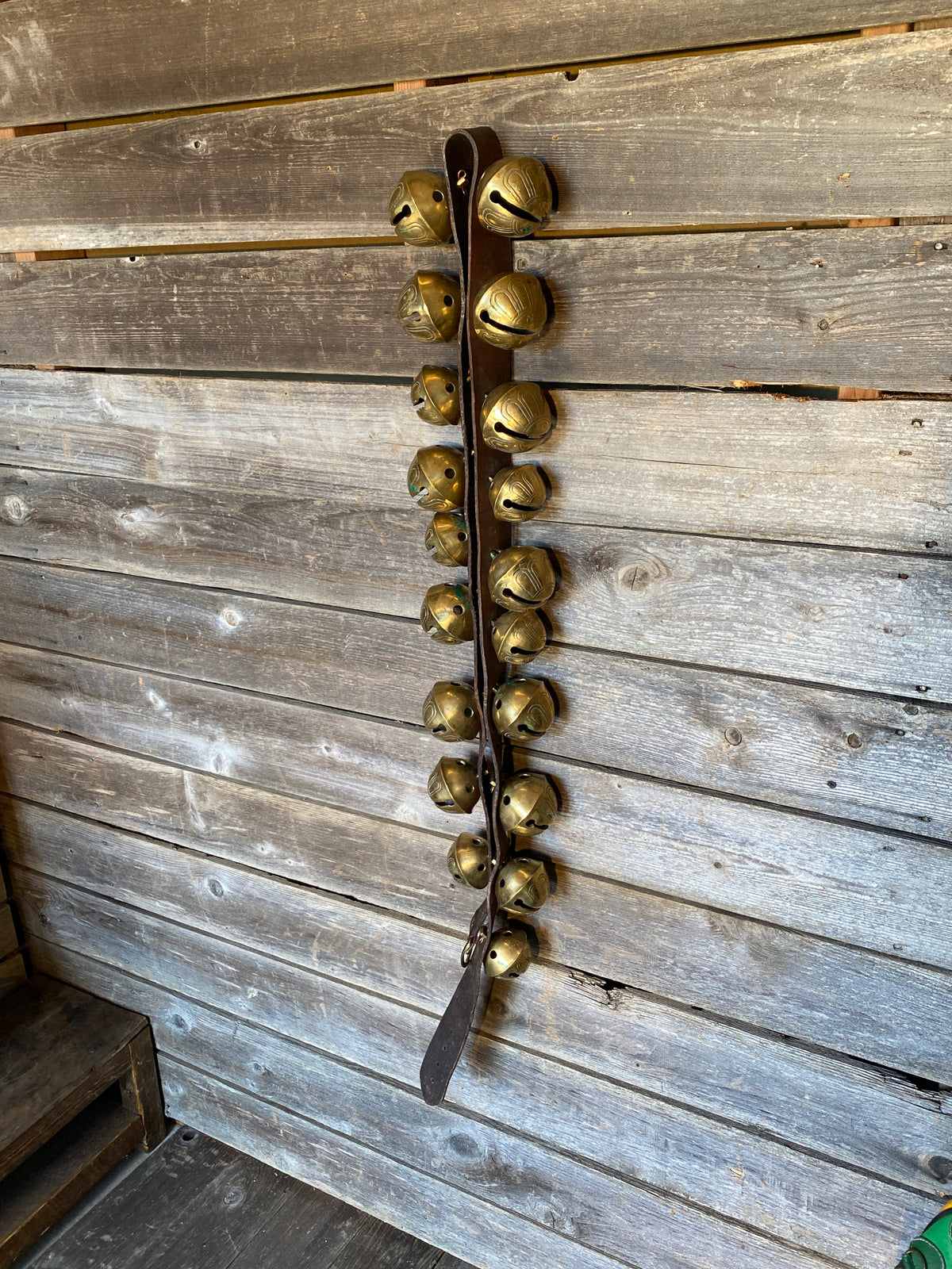 Sleigh Bells - Strap of 19 Bells attached to 84 in Vintage Leather Str ...