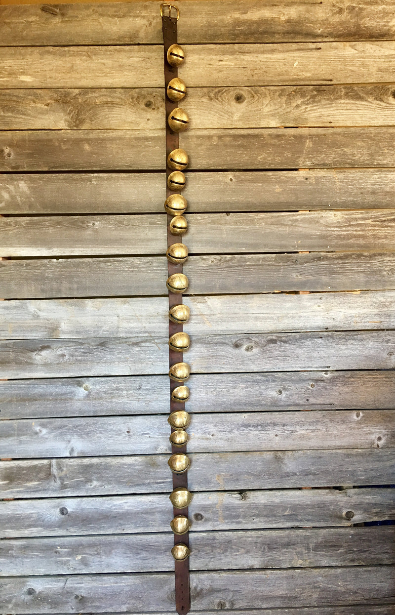 Sleigh Bells - Strap of 19 Bells attached to 84 in Vintage Leather Str ...